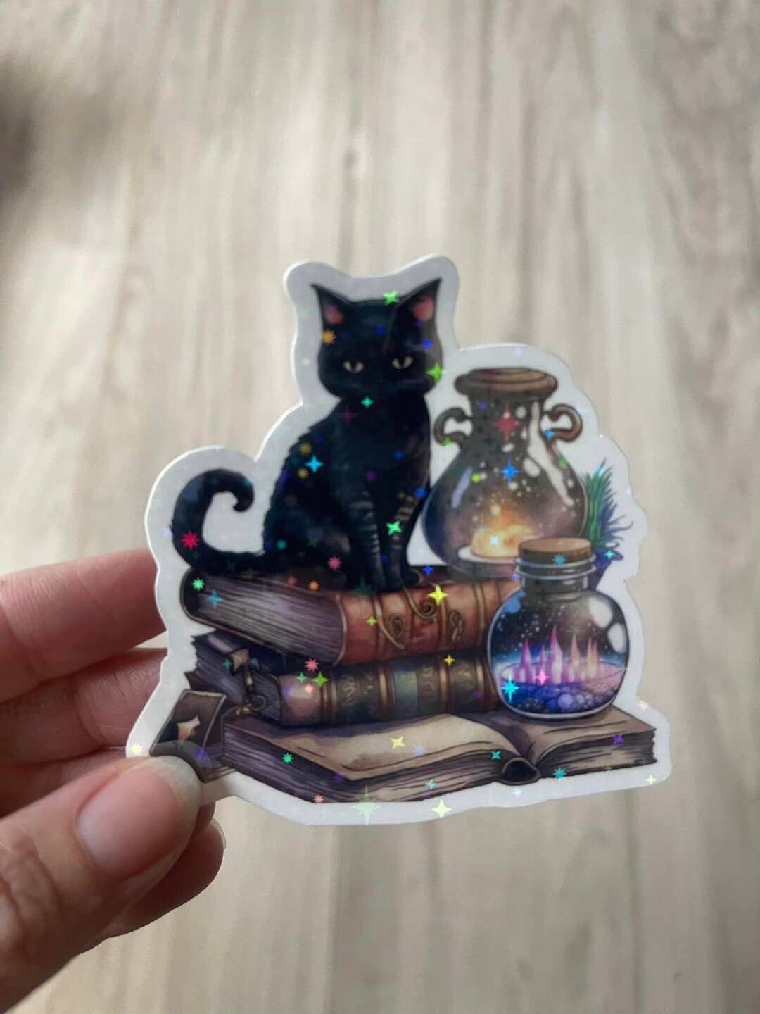 Witchy Black Cat Holographic Sticker - Sticker - Cat Sticker - Diecut ...