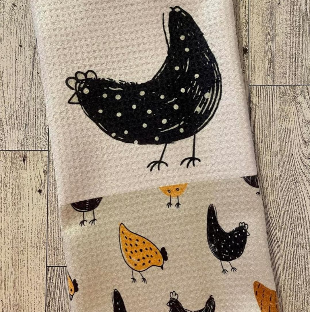 Chicken Farmhouse Dishtowel - Chicken Tea Towel - Chicken Waffle Weave ...