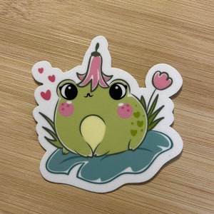 Frog Sticker, Frog Flower Hat Kawaii Sticker, Vinyl Sticker, Kawaii ...