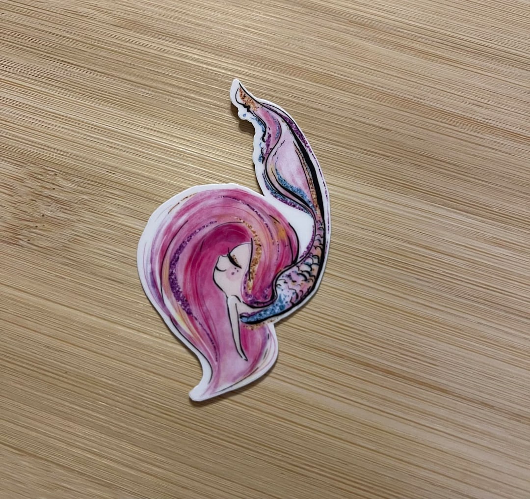 Pink Mermaid Sticker, Beautiful Mermaid Sticker, Mermaid Beauty Sticker ...