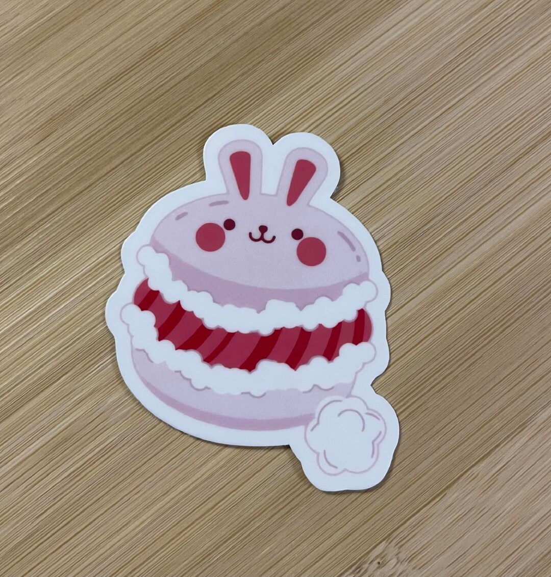Strawberry Bunny Macaroon Sticker, Kawaii Bunny Macaroon Sticker ...
