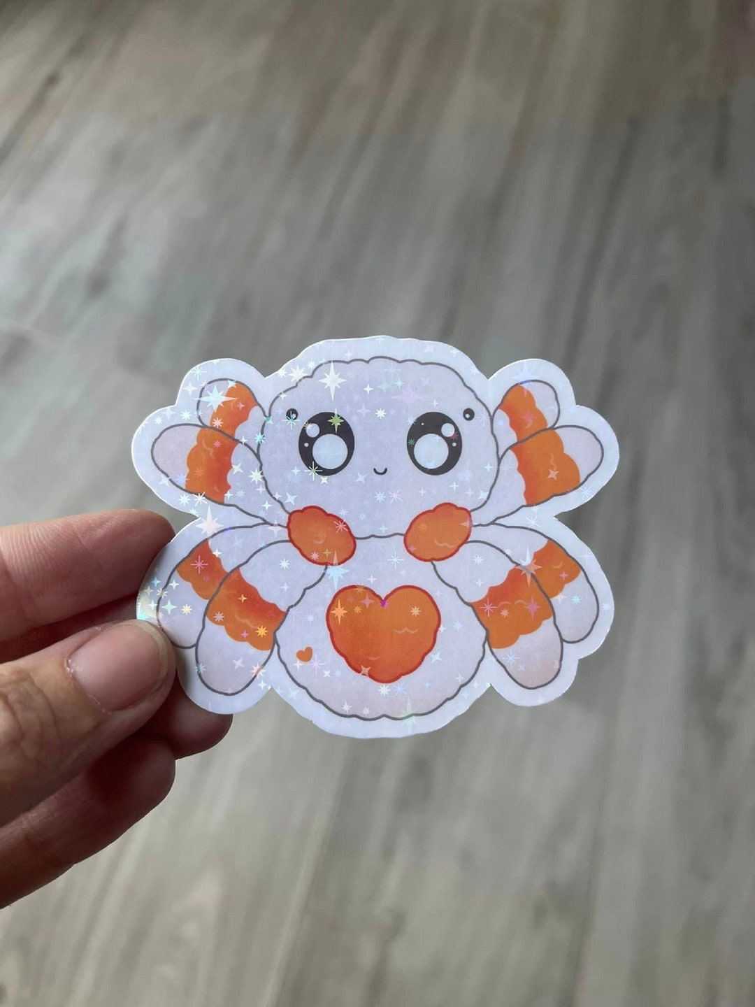 Orange & White Jumping Spider Holographic Sticker, Kawaii Jumping ...