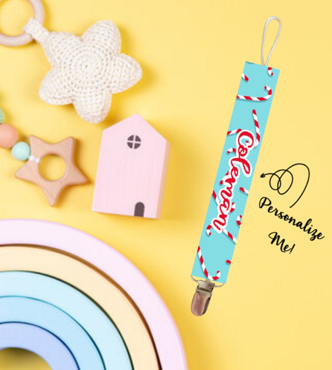 Candy Cane Pacifier Clip Holder, Personalized Pacifier Holder ...