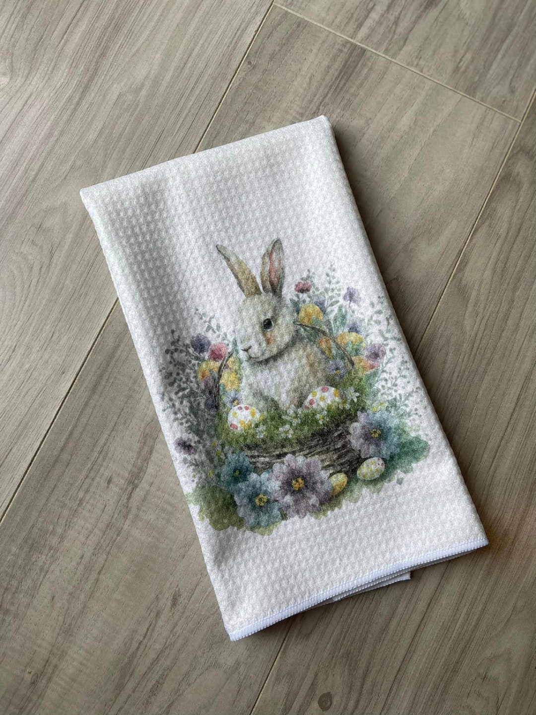 Bunny & Eggs Dish Towel - Spring Tea Towel - Easter Kitchen Towel ...