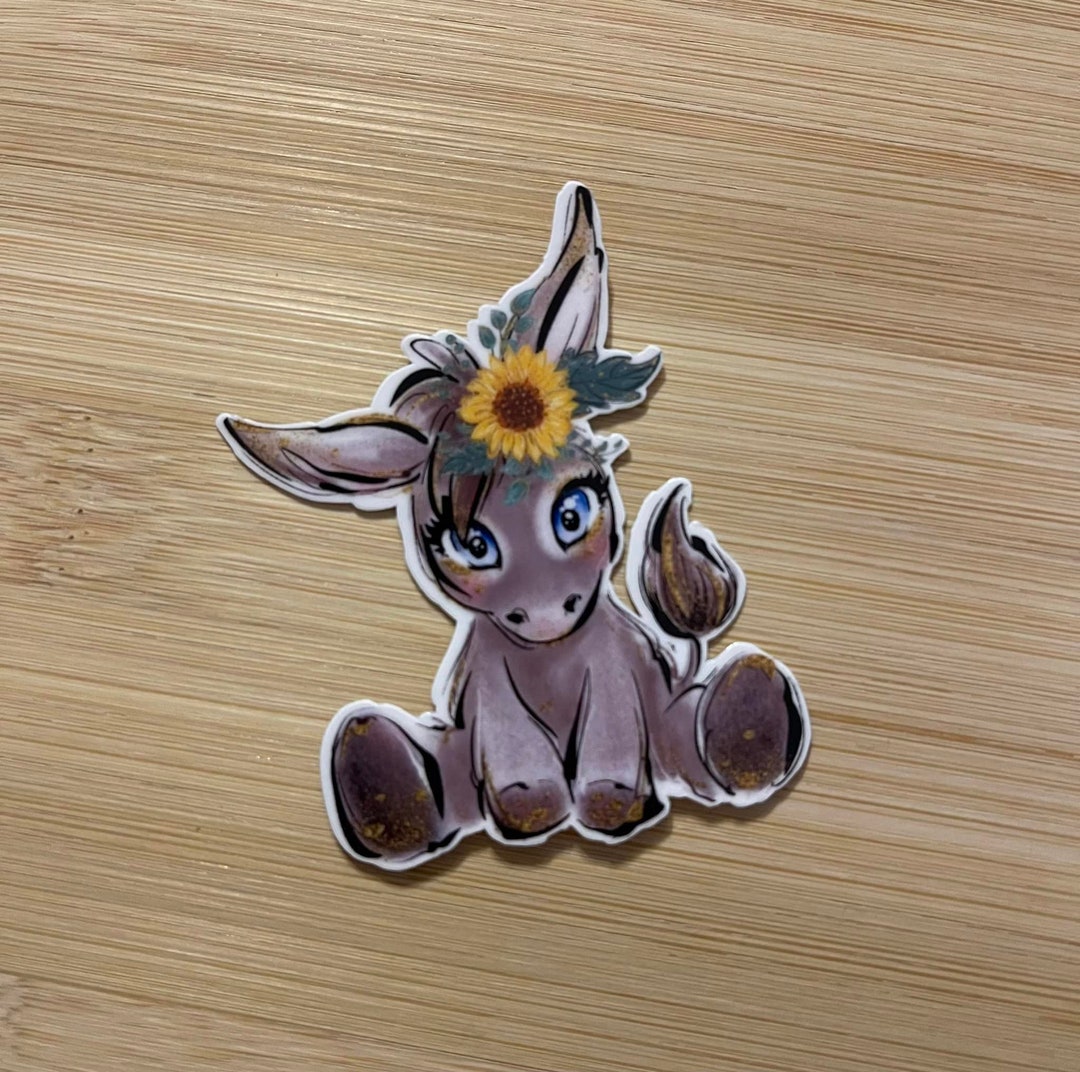 Donkey Sticker, Donkey With Sunflowers Sticker, Happy Donkey Sticker ...