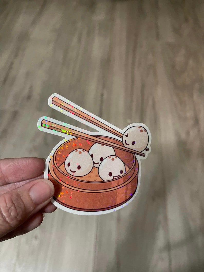 Dumpling Holographic Sticker - Cute Steamed Dumpling Sticker - Diecut ...