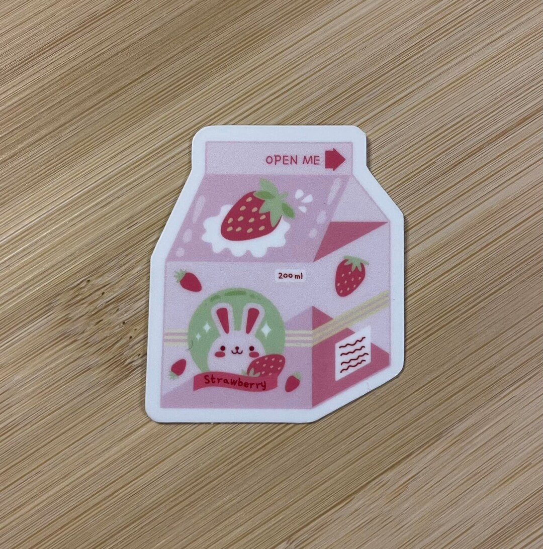 Strawberry Bunny Milk Sticker, Kawaii Bunny Milk Sticker, Kawaii Bunny ...