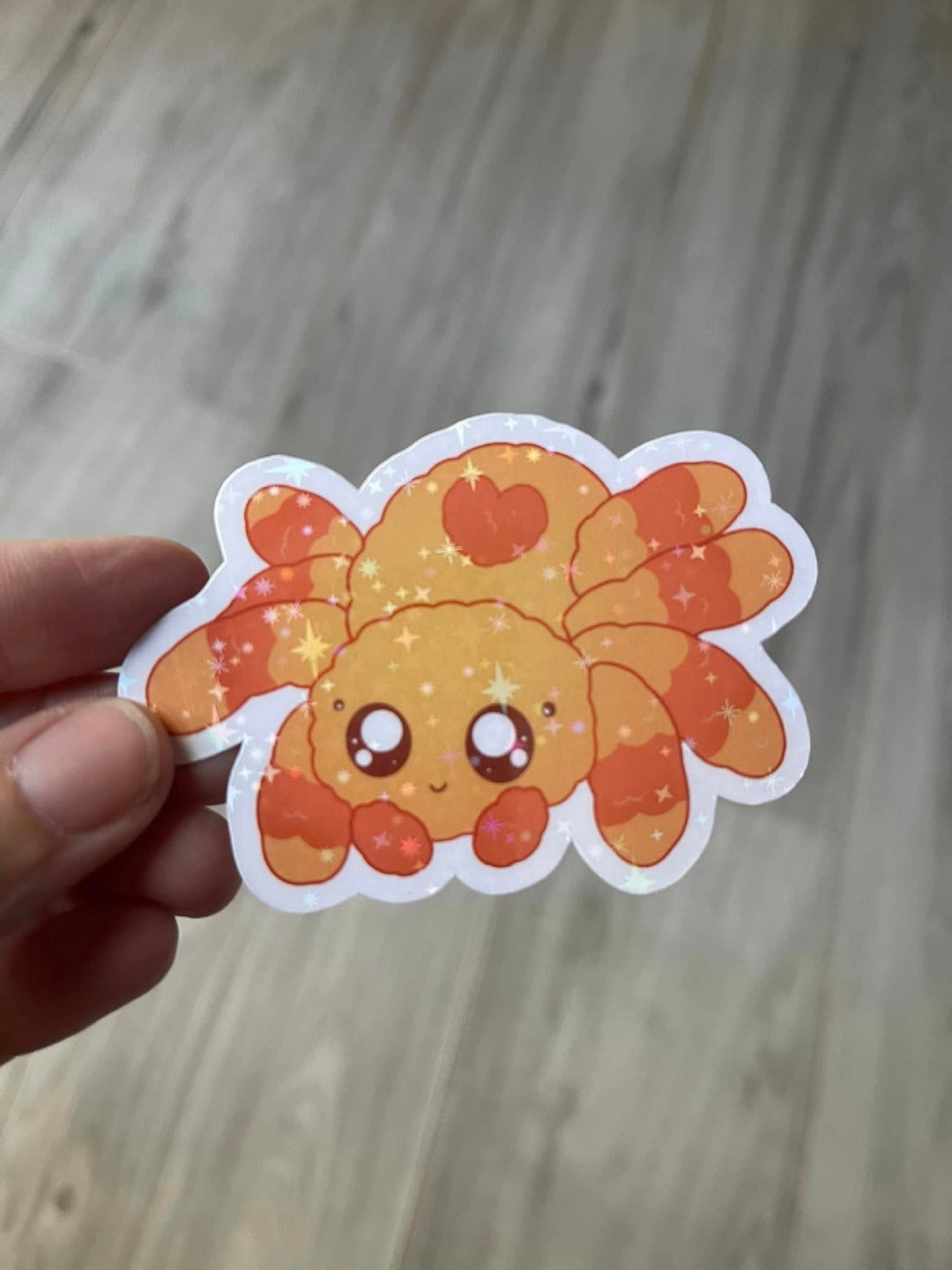 Orange Jumping Spider Holographic Sticker, Kawaii Jumping Spider ...