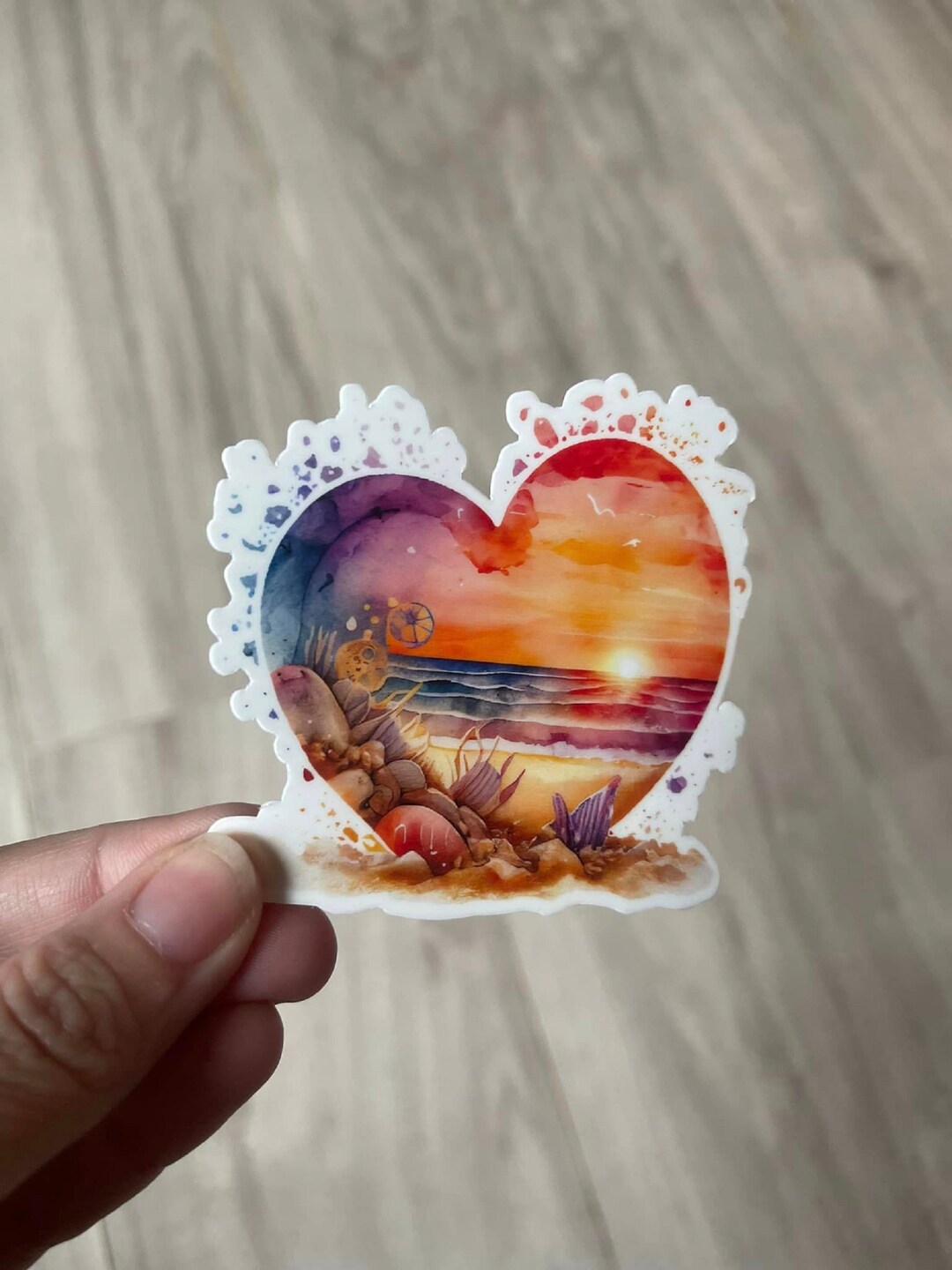 Ocean Waves Sunset Vinyl Sticker, Beautiful Watercolor Beach Vinyl ...