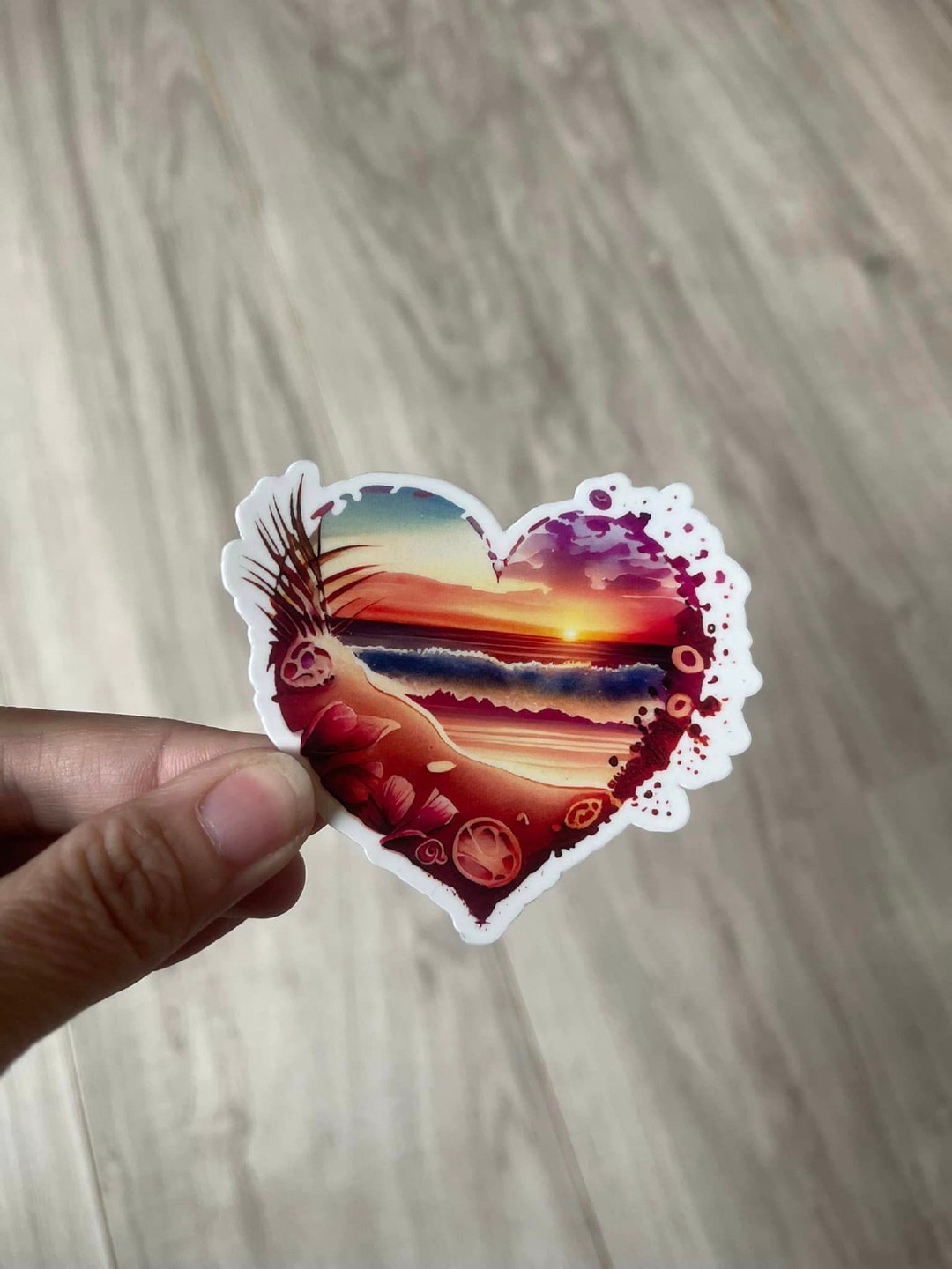 Ocean Waves Sunset Vinyl Sticker, Beautiful Watercolor Beach Vinyl ...