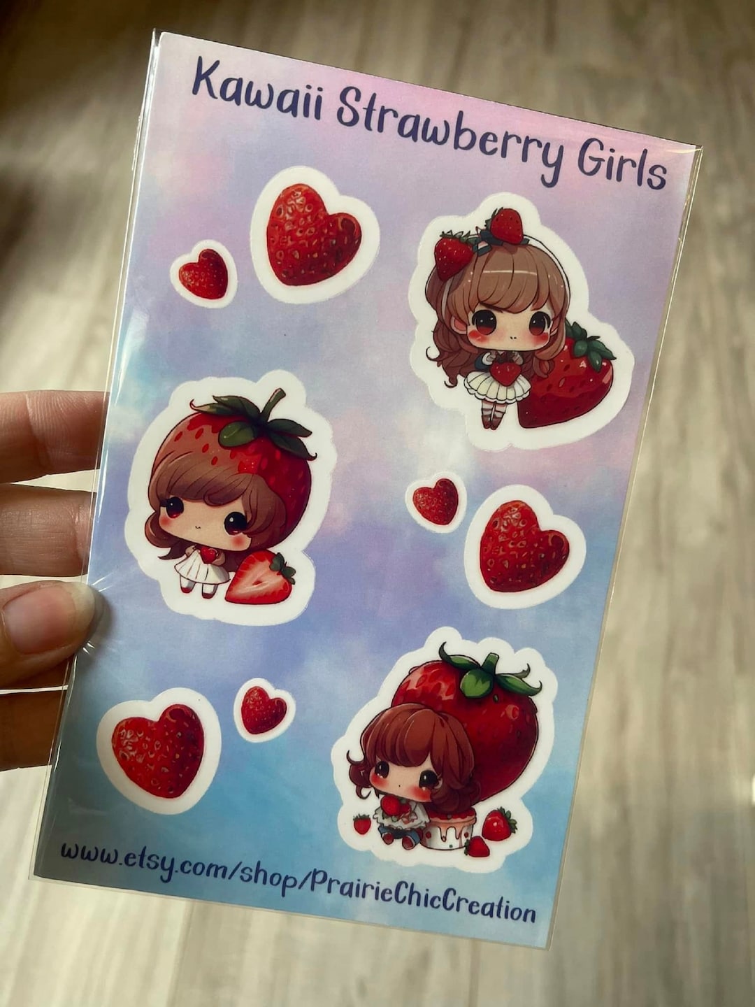 Kawaii Strawberry Girls Sticker Sheet - Strawberry Stickers - Kawaii ...
