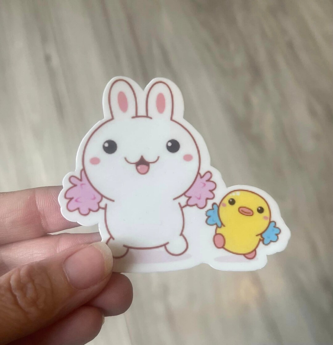 Bunny & Chick Cheerleader Sticker - Kawaii - Bunny Sticker - Diecut ...