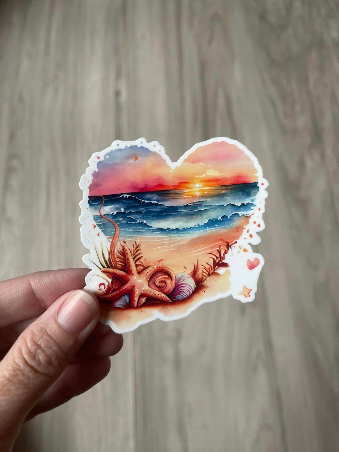 Ocean Waves Sunset Vinyl Sticker, Beautiful Watercolor Beach Vinyl ...