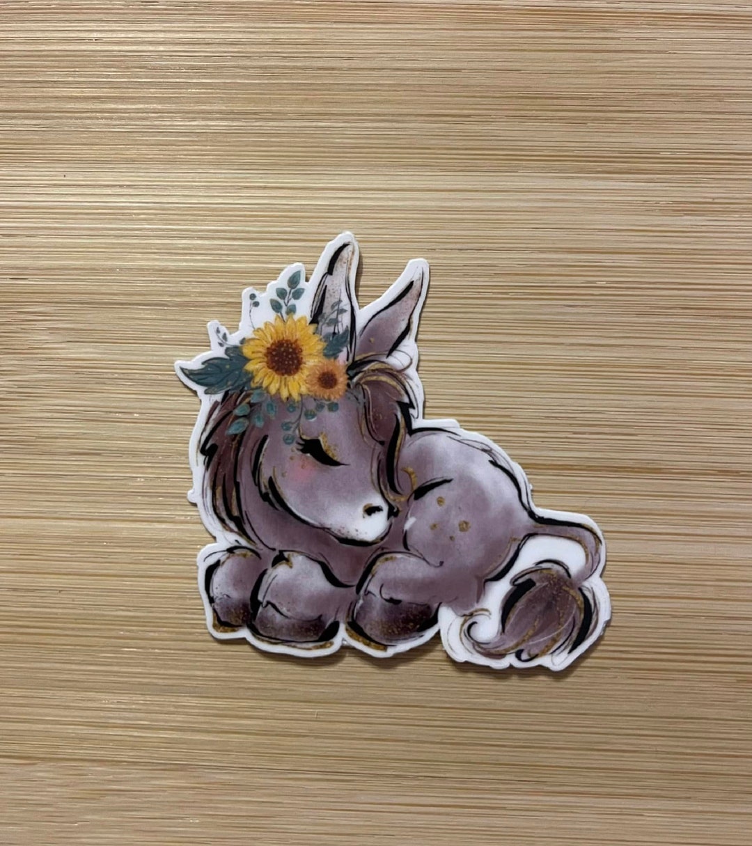Donkey Sticker, Donkey With Sunflowers Sticker, Happy Donkey Sticker ...