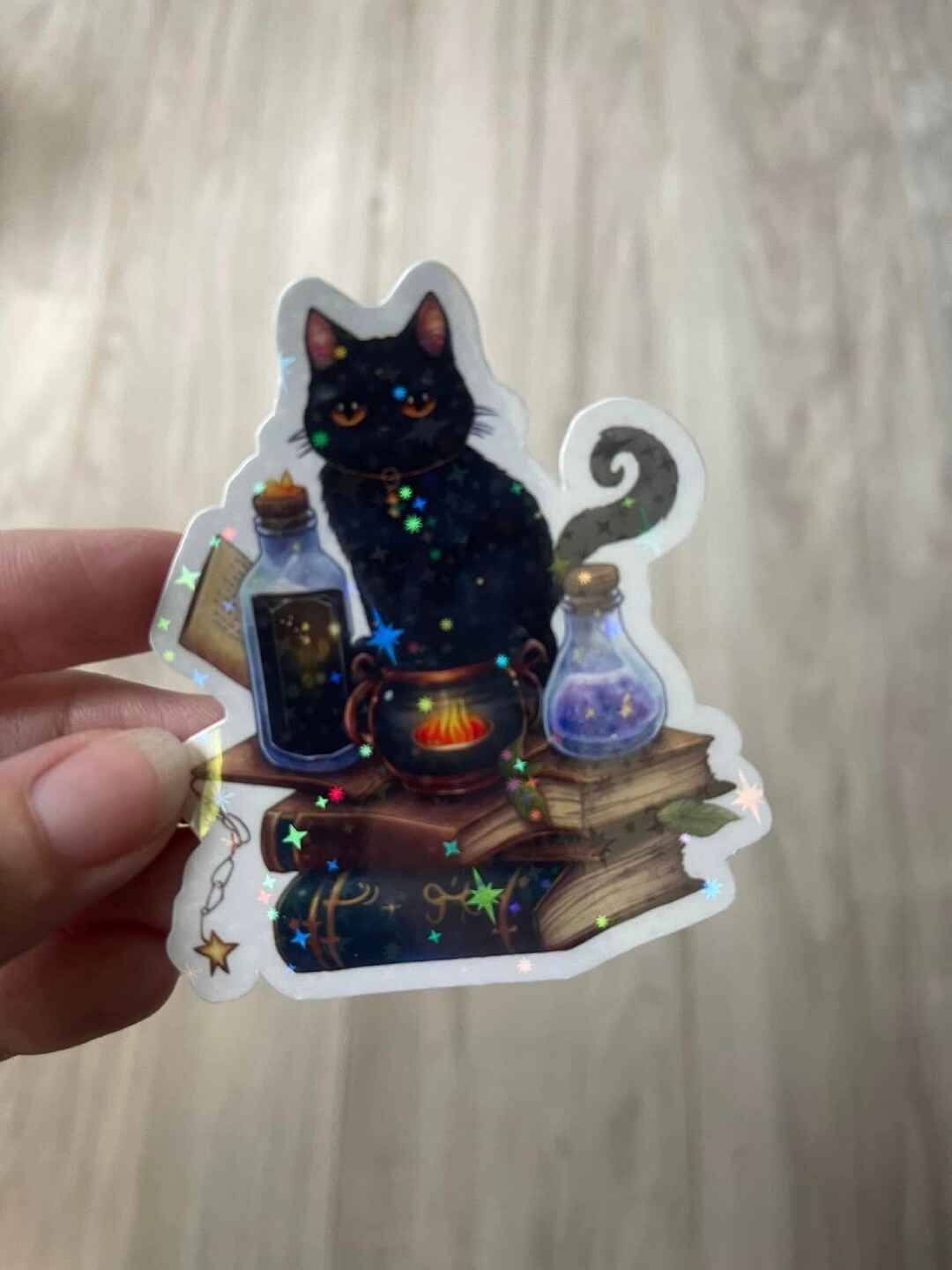 Witchy Black Cat Holographic Sticker - Sticker - Cat Sticker - Diecut ...