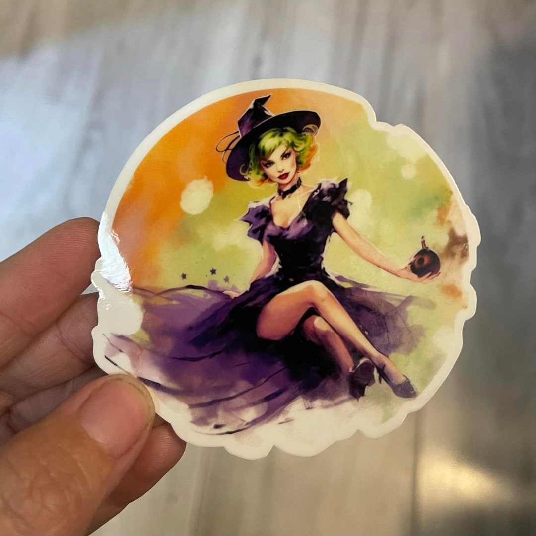 Vintage Halloween Sticker Halloween Witch Sticker Die Cut Sticker