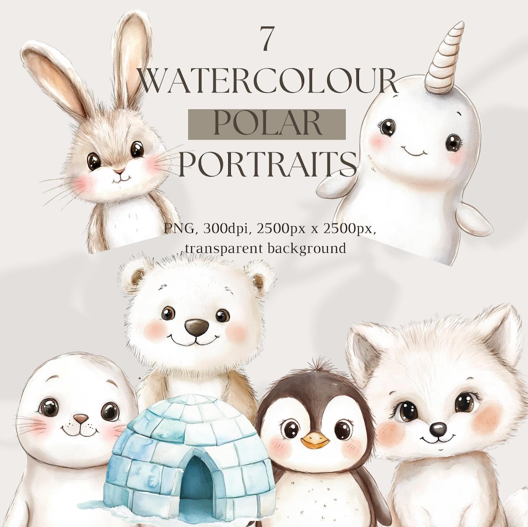 Watercolor Polar Animals Clipart: Arctic Nursery Art (digital Download ...