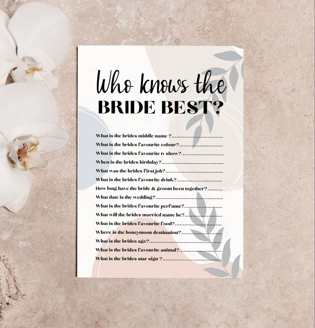 Who Knows the Bride Best hen Party Game Hen Party Decoration Boho Bride ...