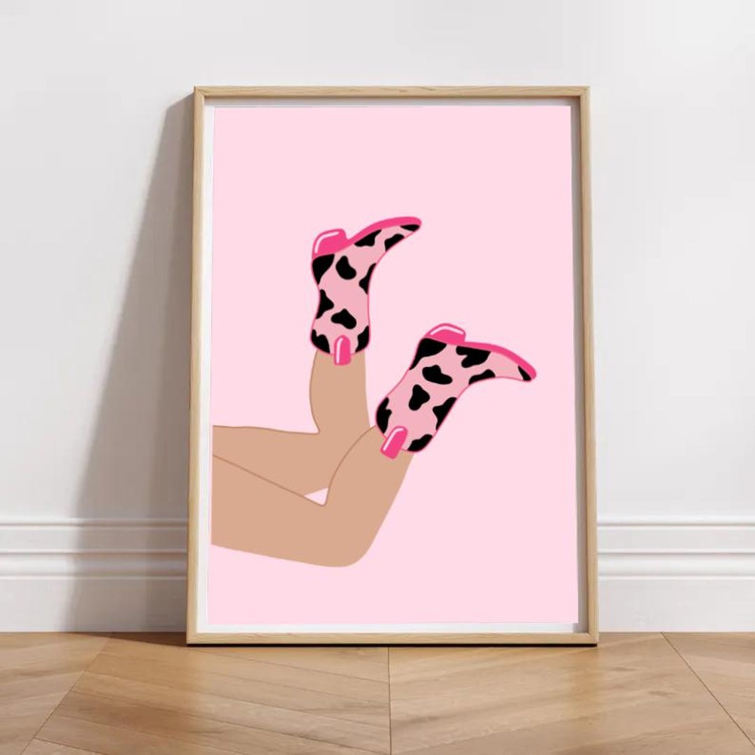 Pink Cowboy Cow Print Boots Digital Print | Western Chic Wall Art - Etsy