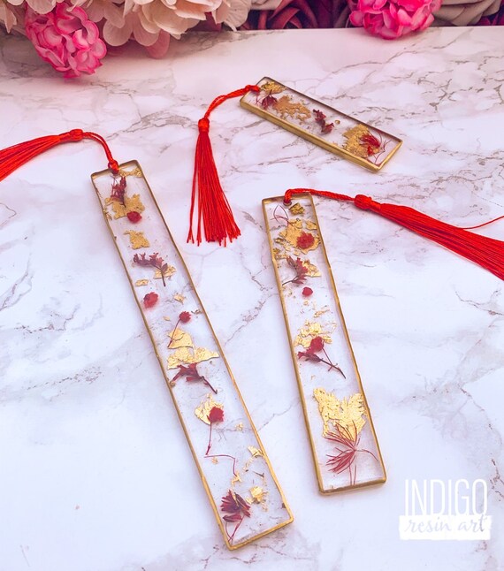 3 Red Flower Bookmark Set Red and Gold Bookmarks Set of 3 - Etsy