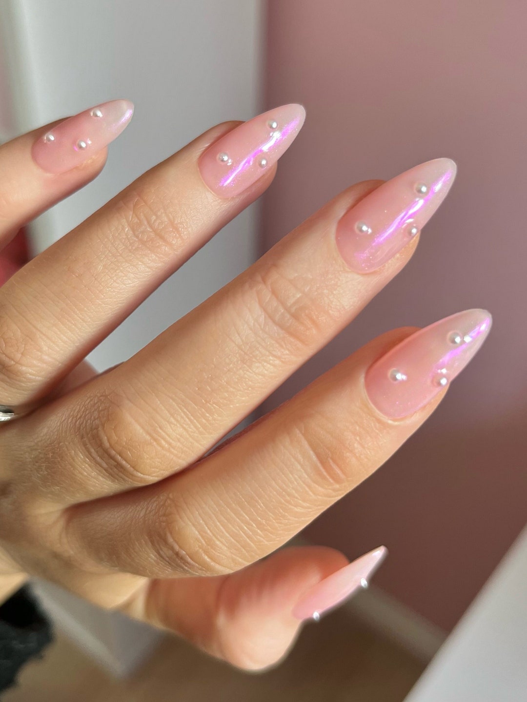 LAURA Press on Nails Glazed Pearls Set of 10 Luxury Made to Order Nails ...