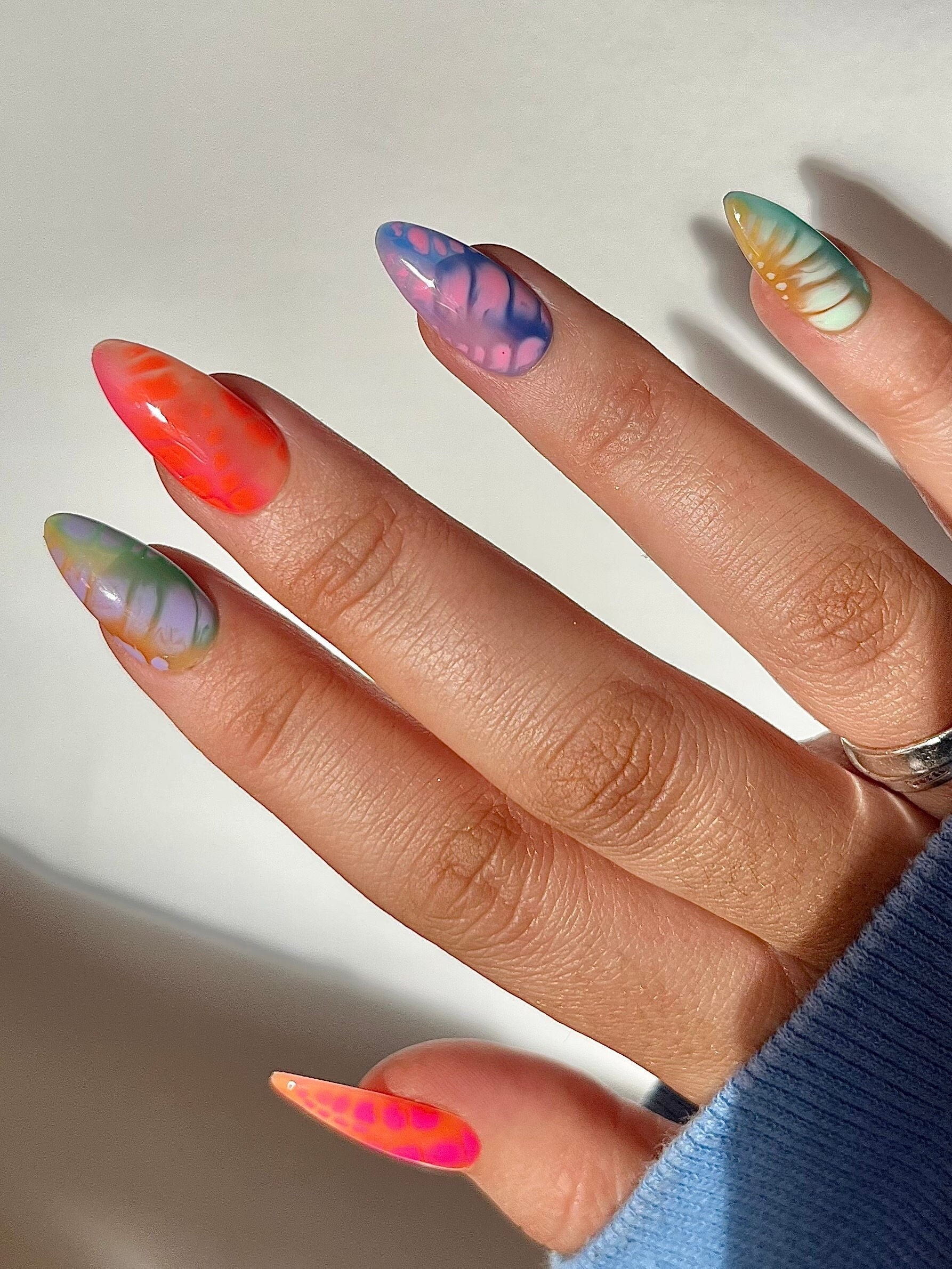 KIKI Press on Nails Multicolour Tie dye Set of 10 Luxury Made to Order Nails Etsy
