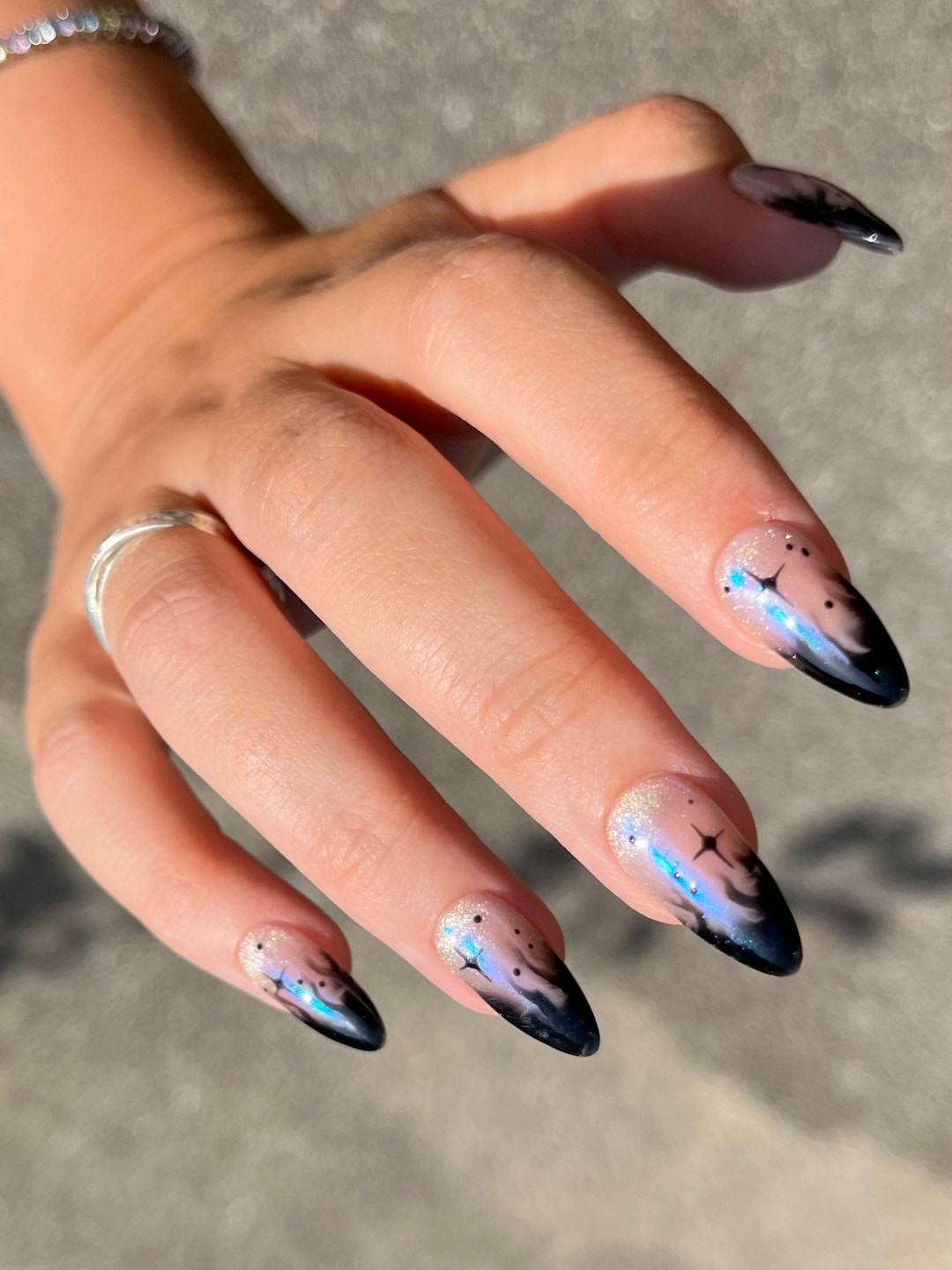 SABRINA Press on Nails - Black Smoke Witchy Nails - Set of Luxury 10 ...