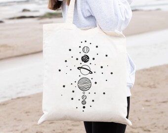 Space Illustration Tote Bag planets Hand Printed Tote - Etsy