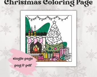 Christmas Cozy Living Room With Tree Version 2 Coloring Page INSTANT ...