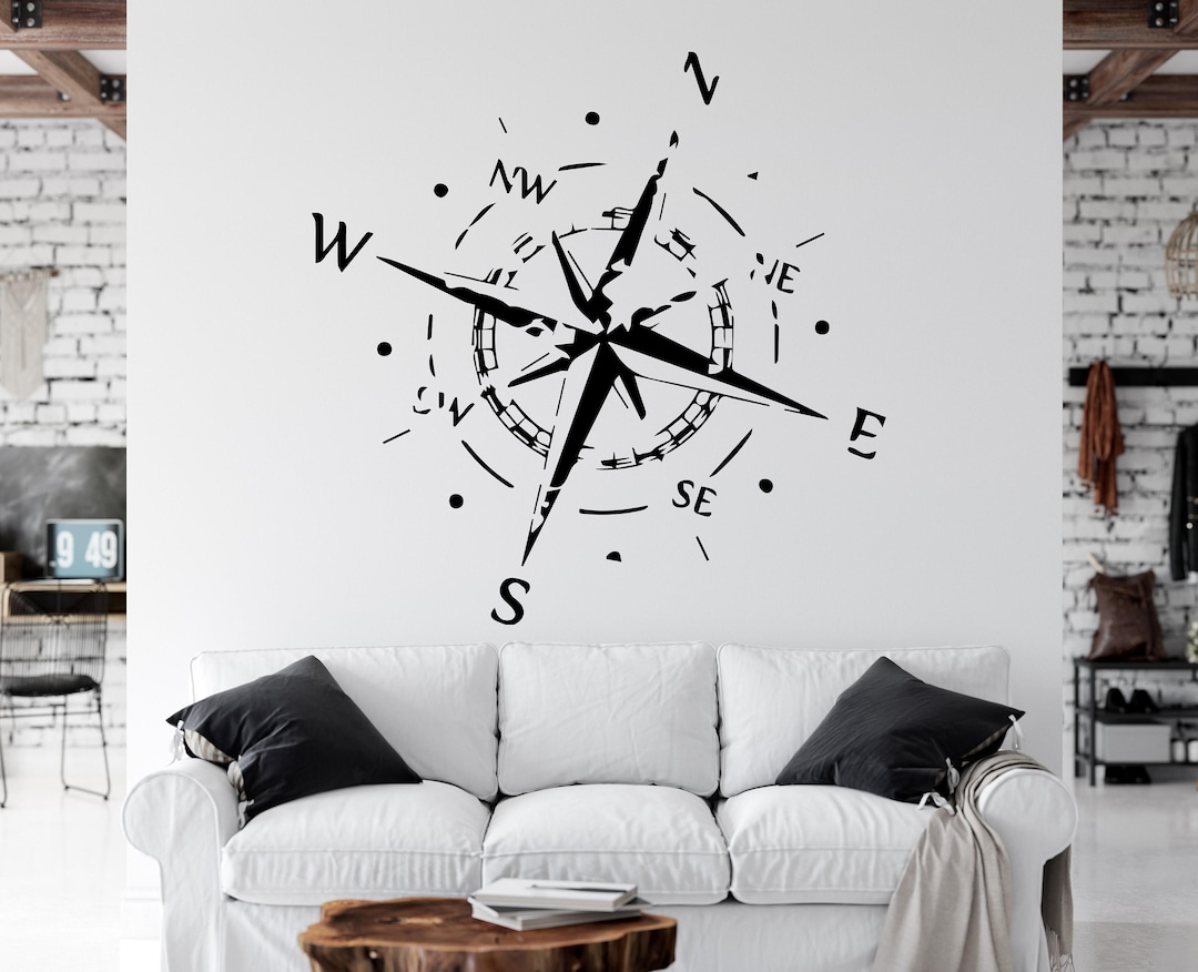 Compass Wall Decal Compas Wall Sticker Travel Wall Decal Travel Wall ...