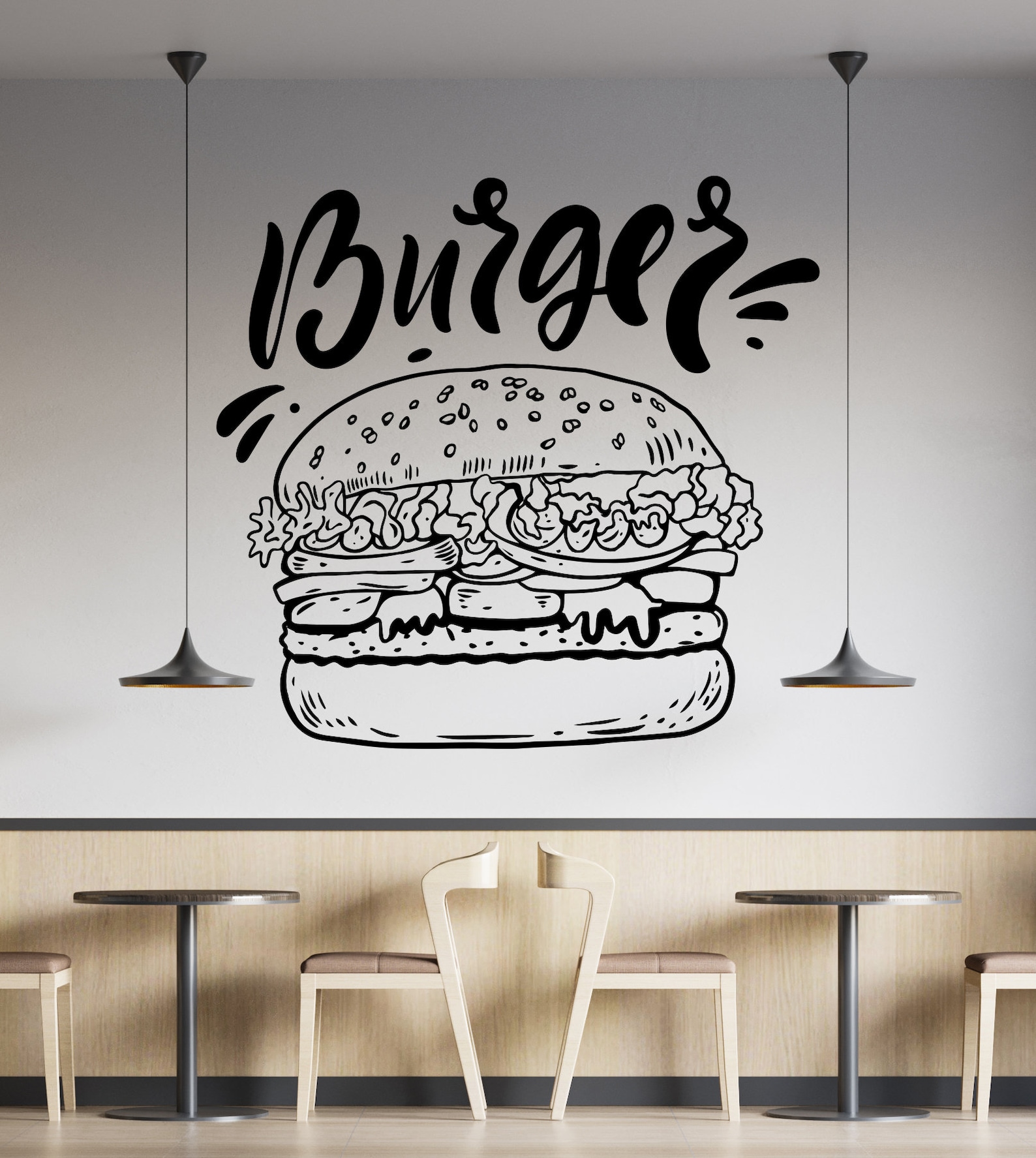 Burger Wall Decal Burger Wall Sticker Burger Wall Art Fast Food Wall ...