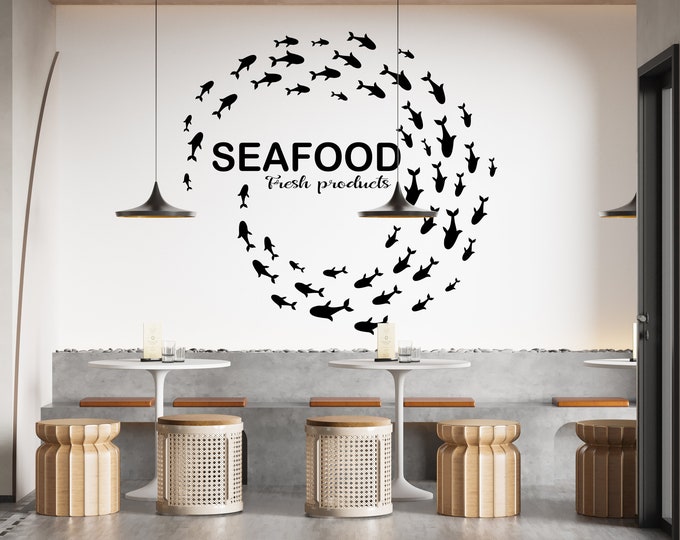 Fish Store Wall Decal,seafood Wall Sticker,fish Restaurant Wall Art ...