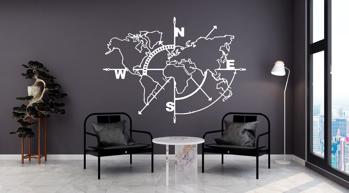 World Map Wall Decal-geometric World Map Wall Sticker-world - Etsy