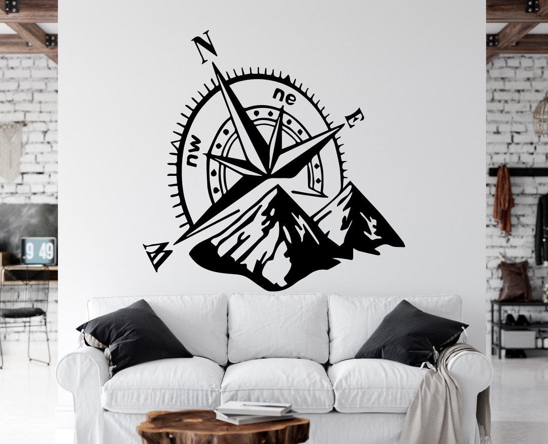 Compass Wall Decal Compas Wall Sticker Travel Wall Decal Travel Wall ...
