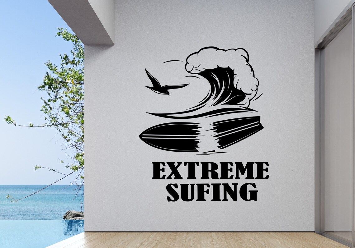 Surfing Wall Decalsurfing Wall Artchatch the Wavesextreme - Etsy
