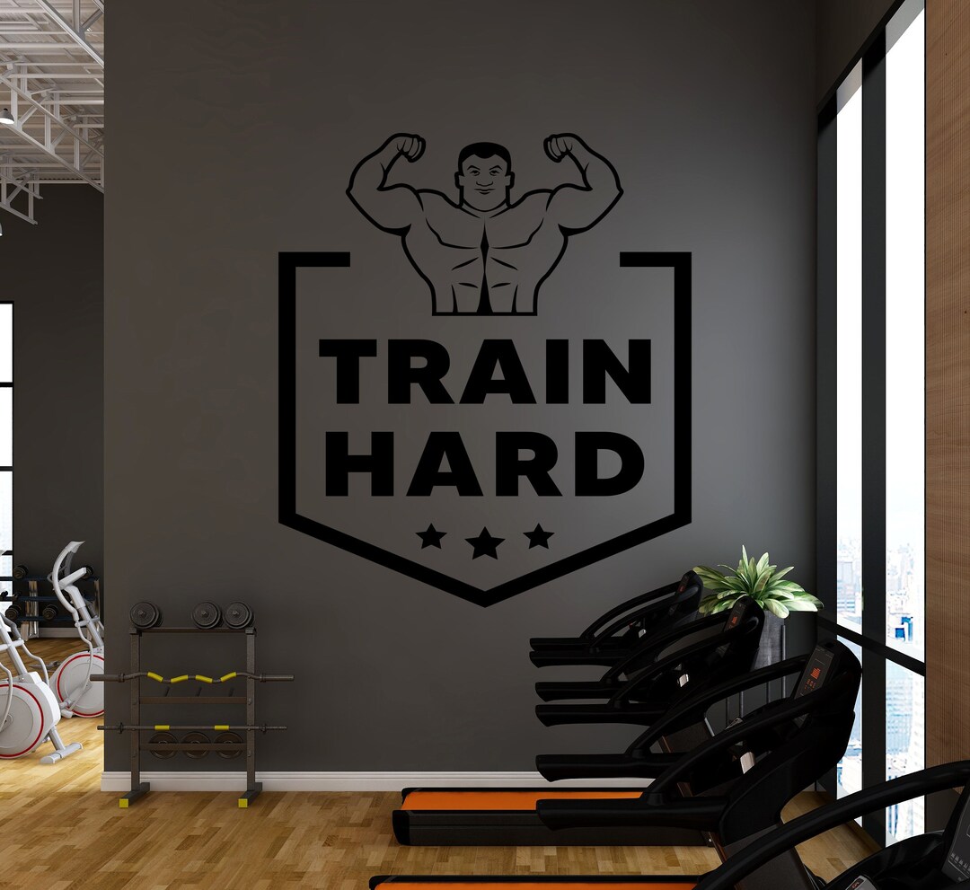 Train Hard Decal,gym Wall Decal,gym Wall Art,fitness Wall Quotes ...