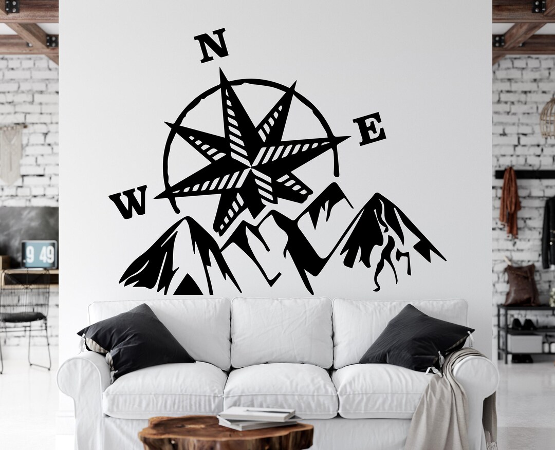 Compass Wall Decal Compas Wall Sticker Travel Wall Decal Travel Wall ...