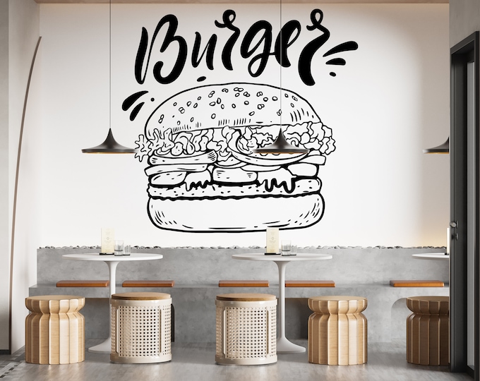 Burger Wall Decal Burger Wall Sticker Burger Wall Art Fast Food Wall ...