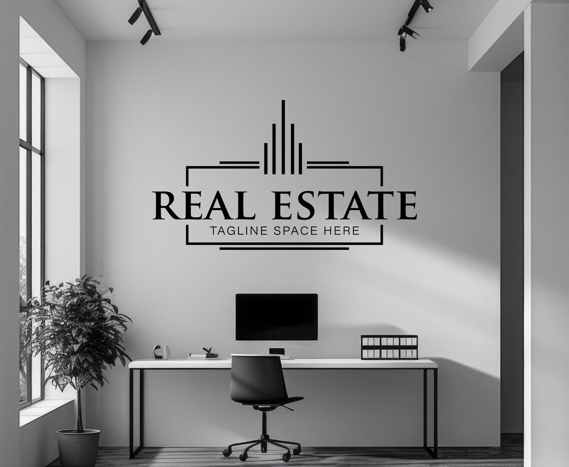 Real Estate With Costumable Tagline Logo Wall Decal,realtor Office Wall ...