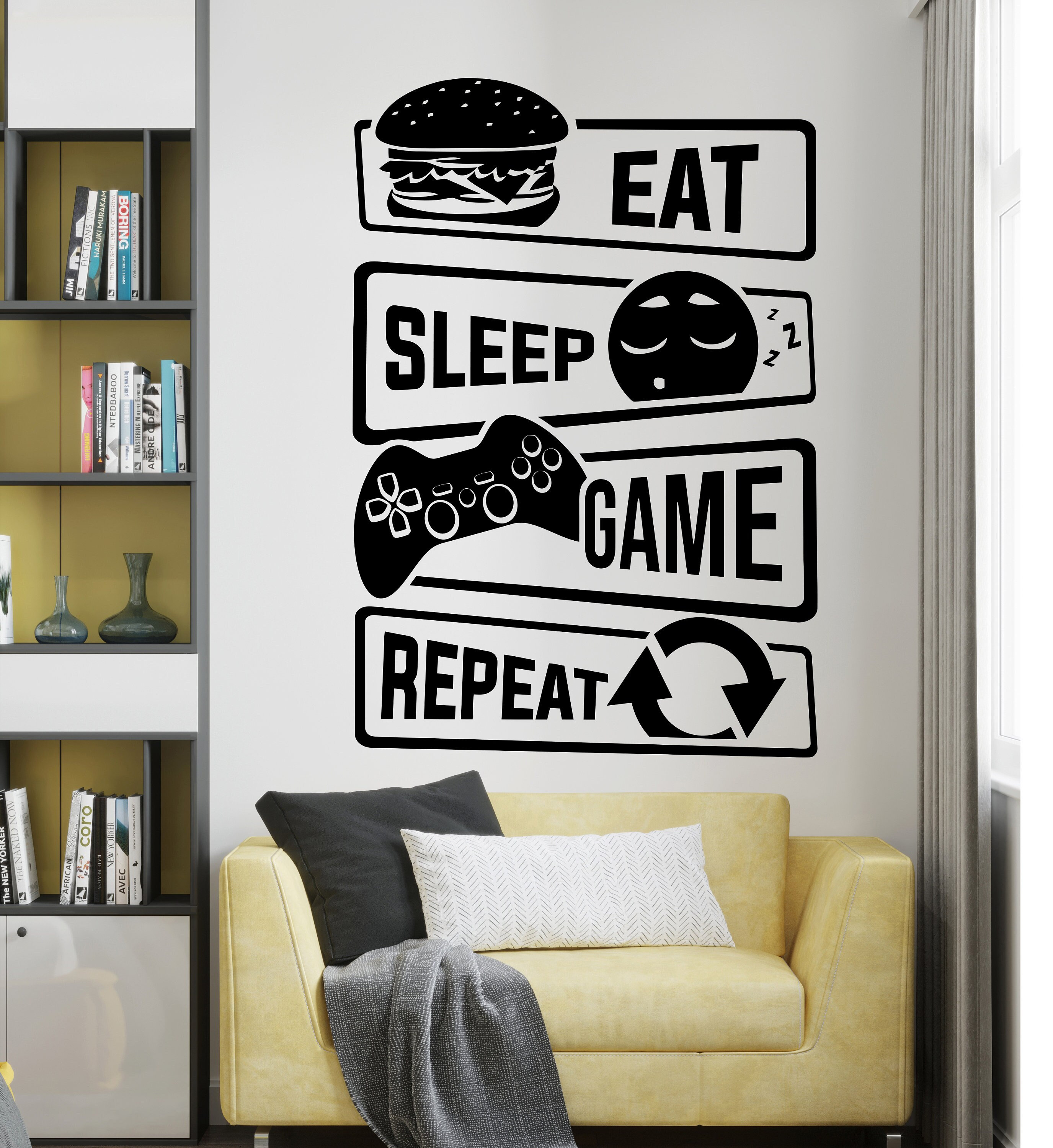 Wall Sticker Eat Sleep Game DIY Gamer Quote Gaming Room 3D Art Decal ...
