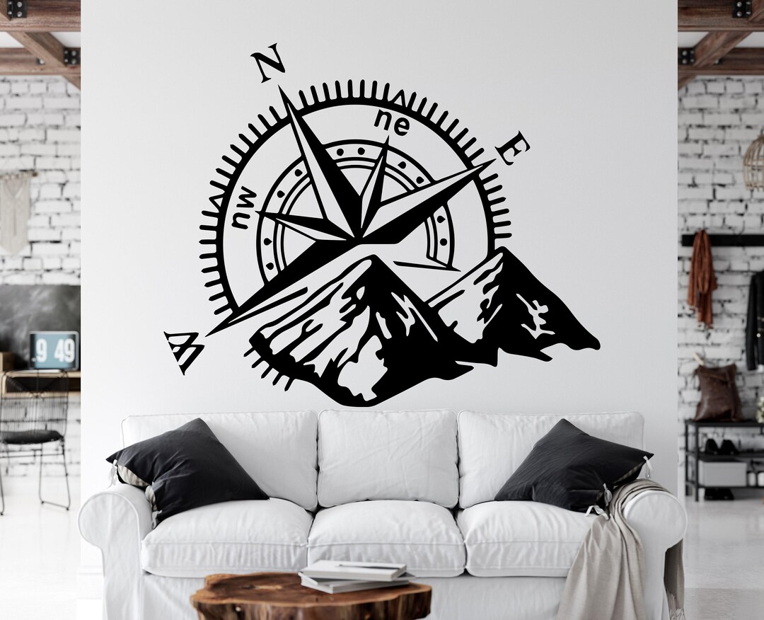 Compass Wall Decal Compas Wall Sticker Travel Wall Decal Travel Wall ...