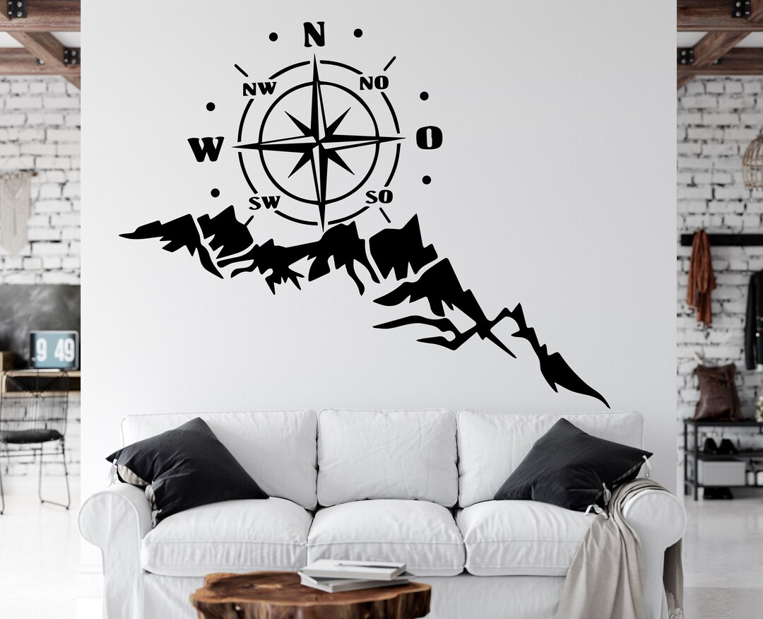 Compass Wall Decal Compas Wall Sticker Travel Wall Decal Travel Wall ...