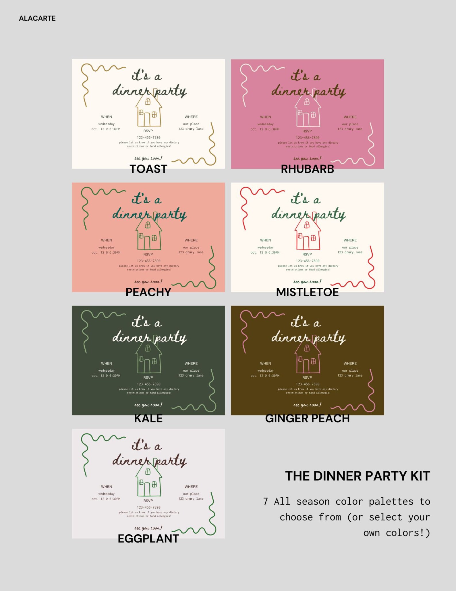 The Dinner Party Kit | BUNDLE: Invitation, Menu and Placecard Template ...