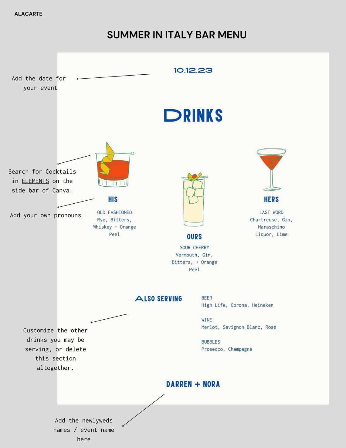 Boho Modern Wedding or Event Bar Menu Template for Canva | Instant ...