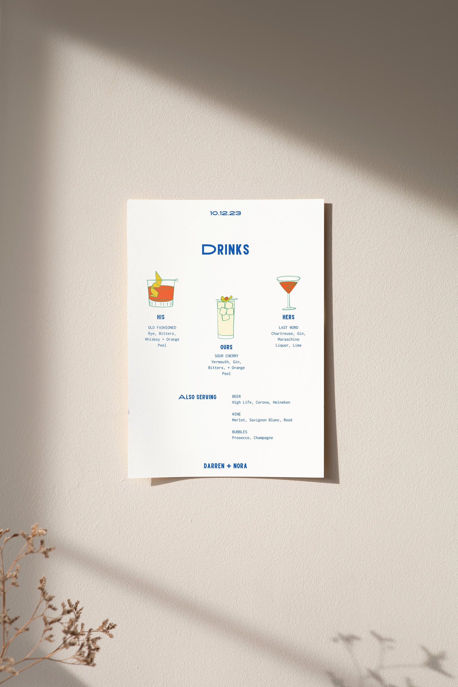 Boho Modern Wedding or Event Bar Menu Template for Canva | Instant ...