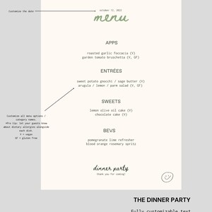 Dinner Party Menu Template | Modern Aesthetic Menu Template for Canva ...