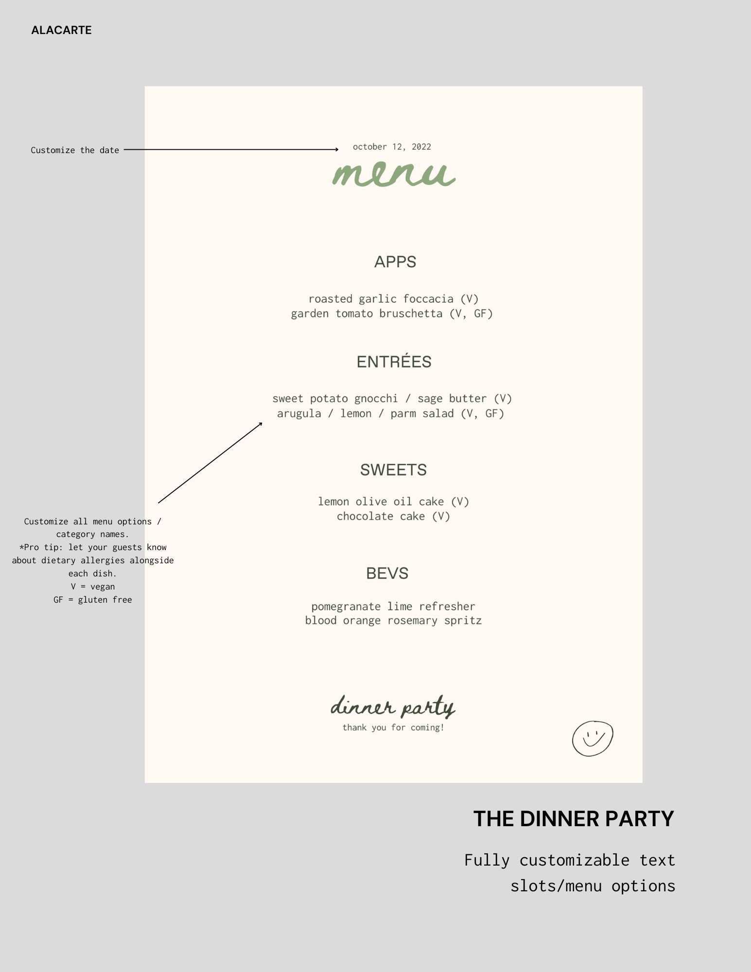 Dinner Party Menu Template | Modern Aesthetic Menu Template for Canva ...