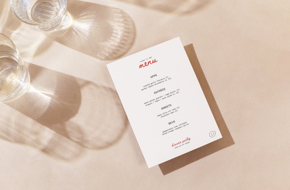 Dinner Party Menu Template Modern Aesthetic Menu Template for Canva ...