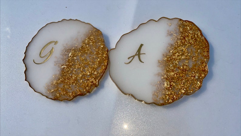 Custom Gold Foil Resin Coaster With Personalized Initial/letter - Etsy
