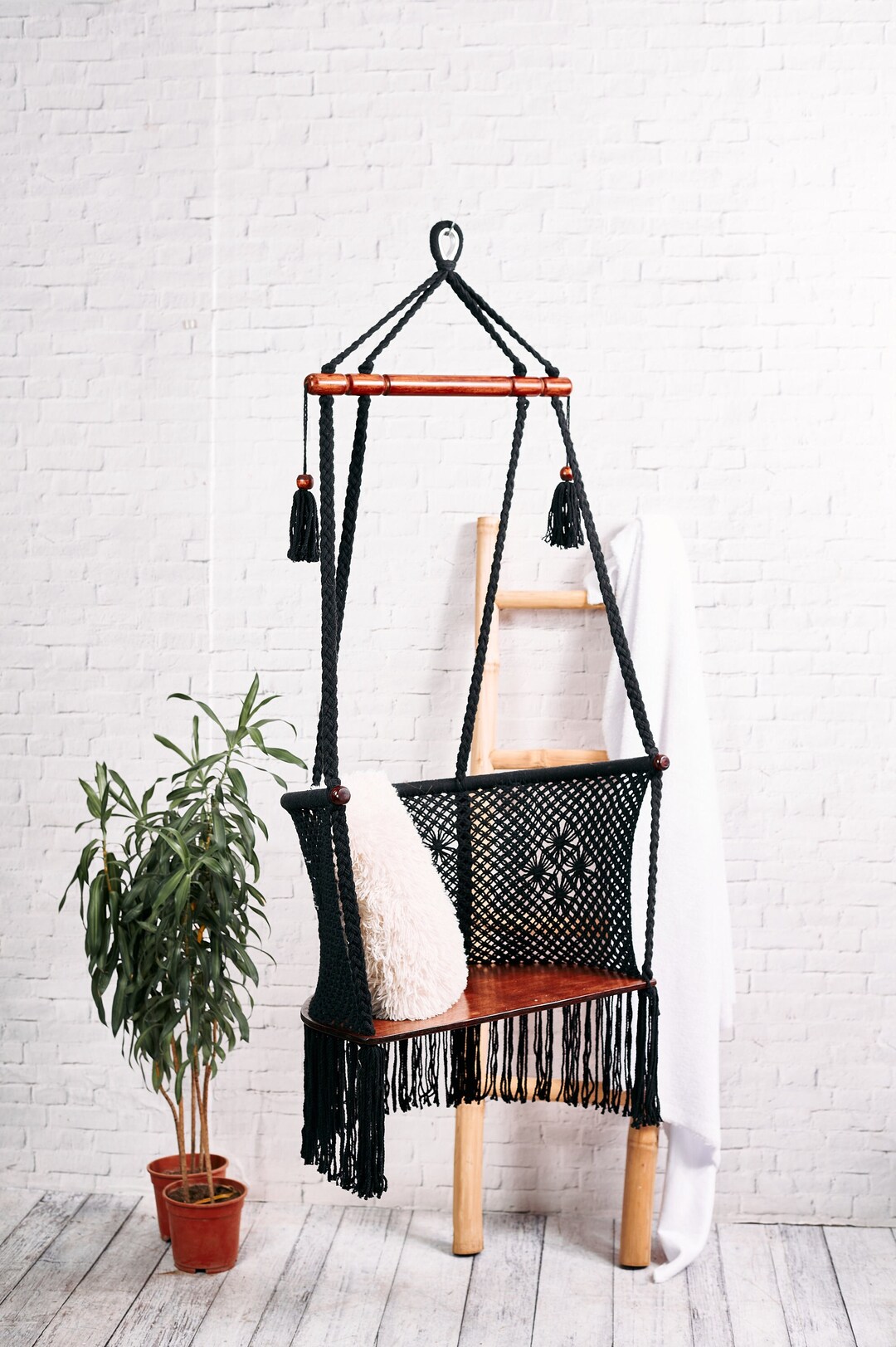 Black Hanging Chair, Porch Swing, Indoor & Outdoor, Great for the ...